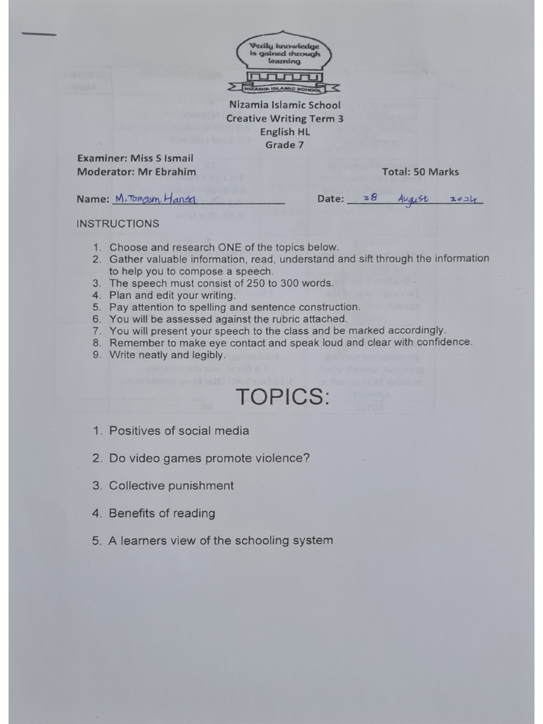 English Speech Assessment | PDF