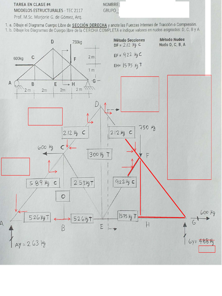 3 Ejemplo Resuelto Tarea en Clase #4b - 2cerchas Nudos - Secciones - 20 | PDF