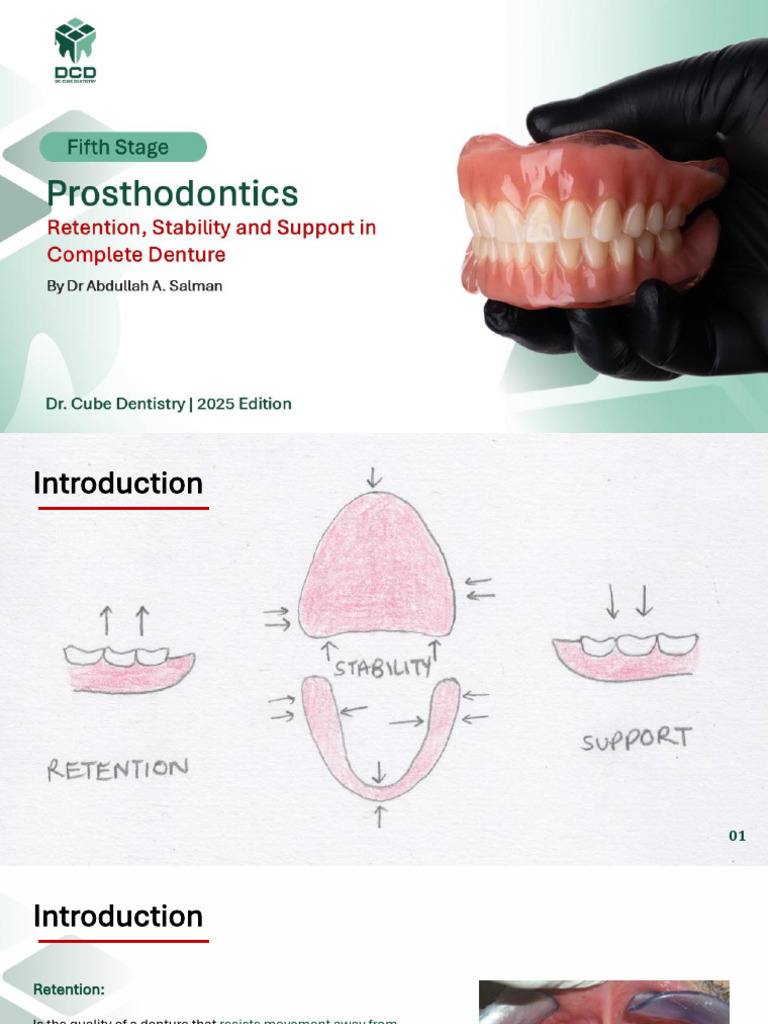 Pros5 Lec 7 Retention, Stability and Support in Complete Denture | PDF ...