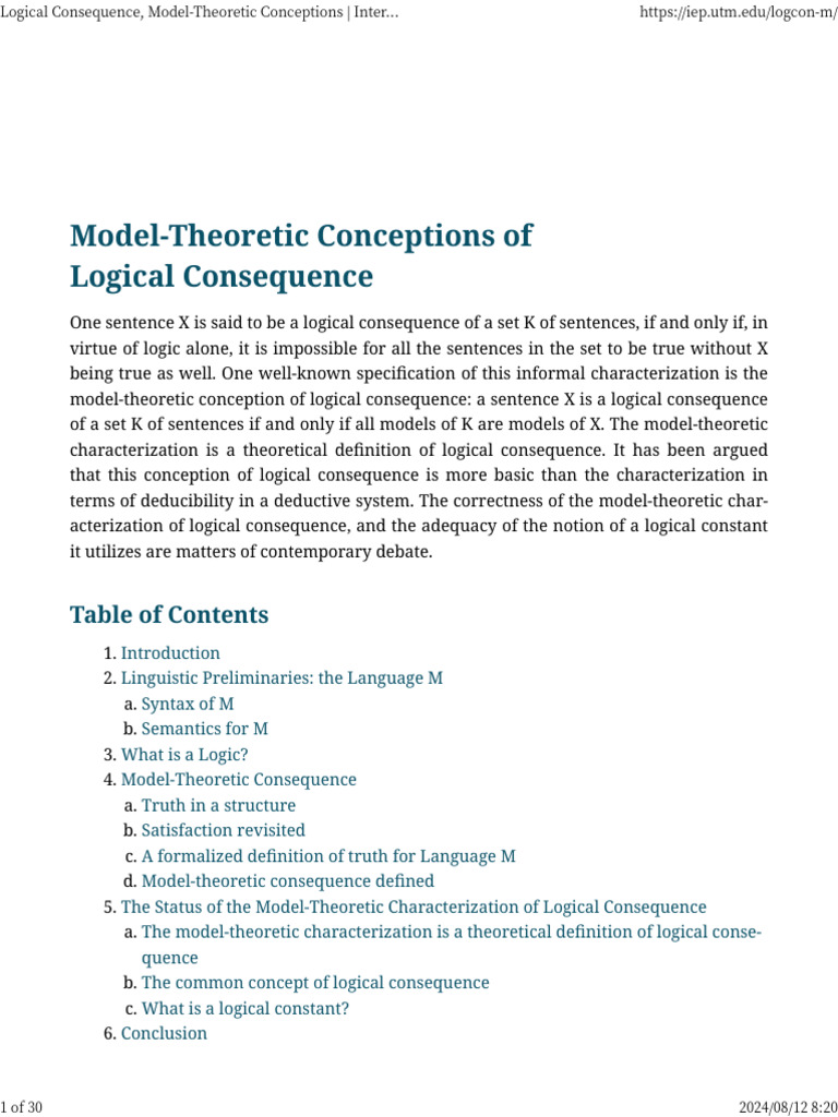 Logical Consequence, Model-Theoretic Conceptions - Internet Encyclopedia of Philosophy | PDF ...