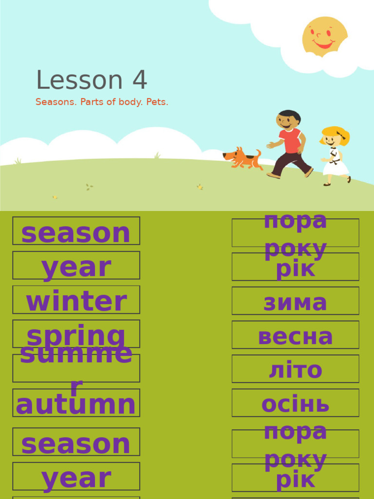 Lesson 4 Seasons Parts of Body Pets | PDF | Parrot | Ornithology