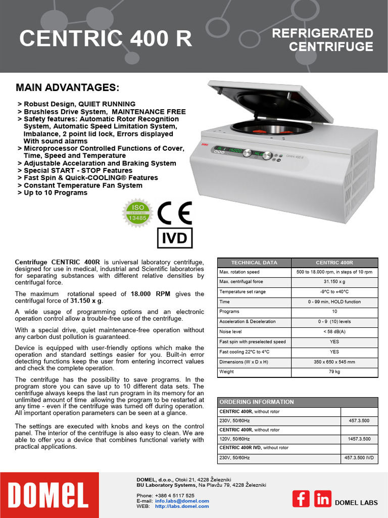 Centric 400R | PDF | Centrifuge | Mechanical Engineering