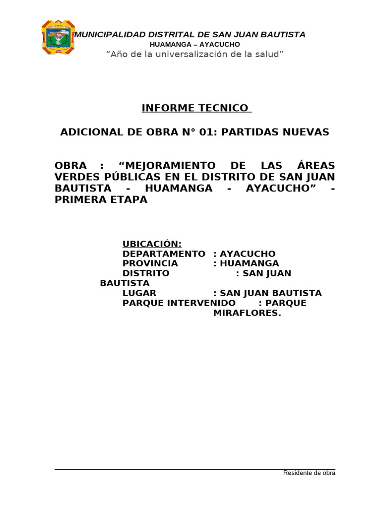 1 Informe Tec de Adicional de Obra #01 Miraflores | PDF | Topografía