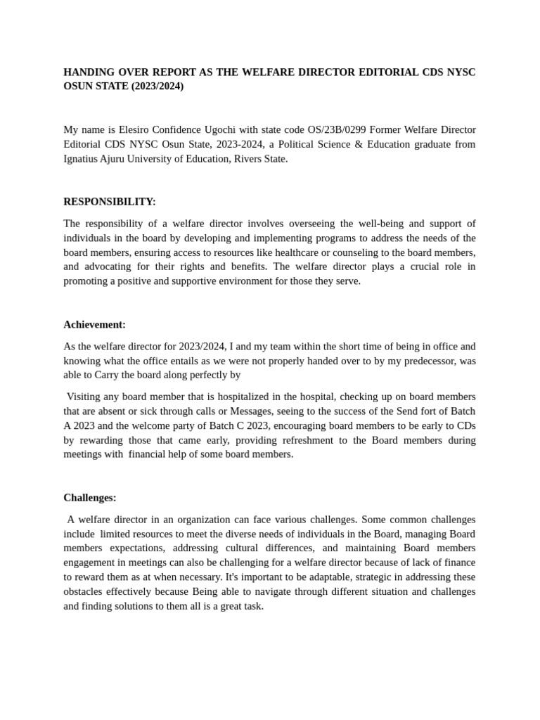 Welfare Hand Over File | PDF | Career & Growth | Social Science