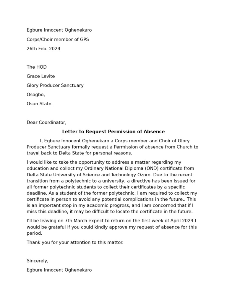 Request for Absence Approval | PDF