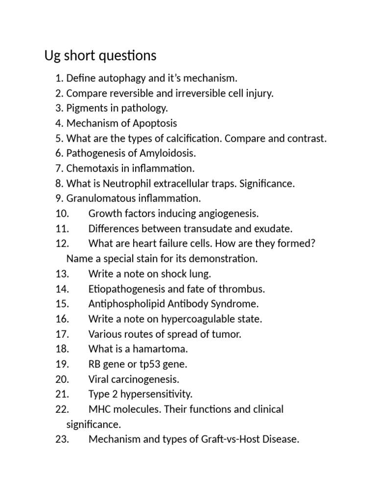 Pathology Short Questions Guide | PDF | Inflammation | Carcinoma