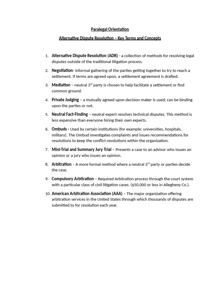 ADR Key Terms Summary | PDF