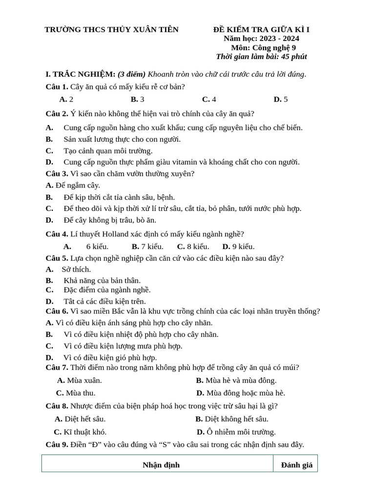 đề cn 9 | PDF