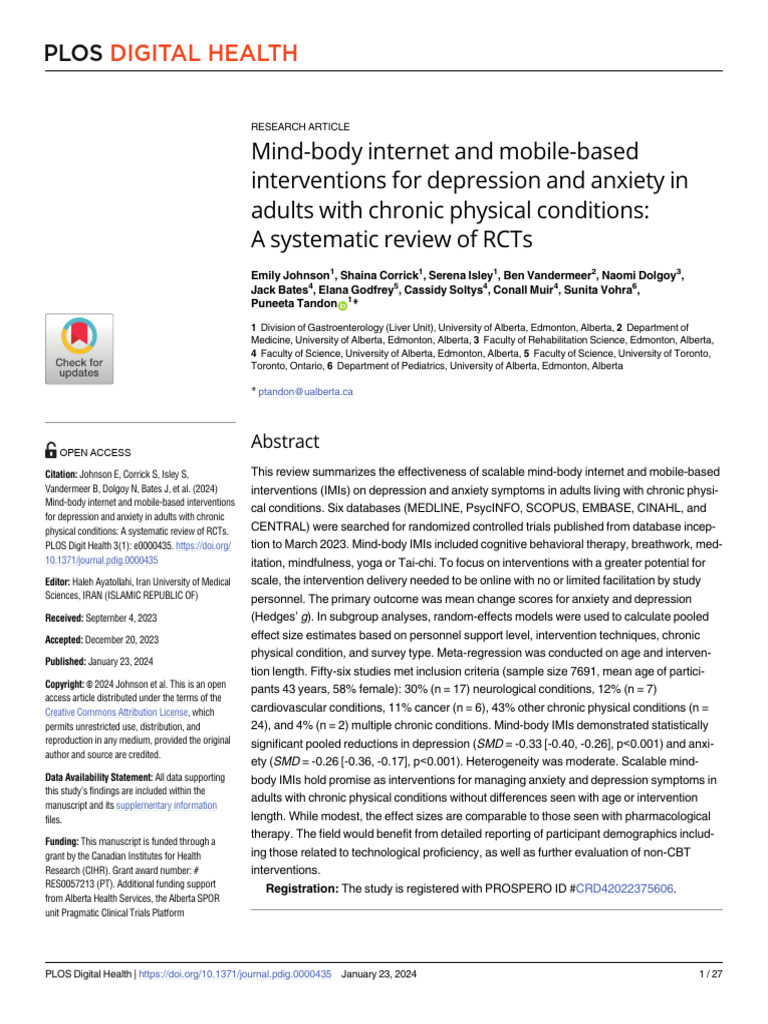Mind-Body Internet and Mobile-Based Interventions For Depression and Anxiety | PDF | Major ...