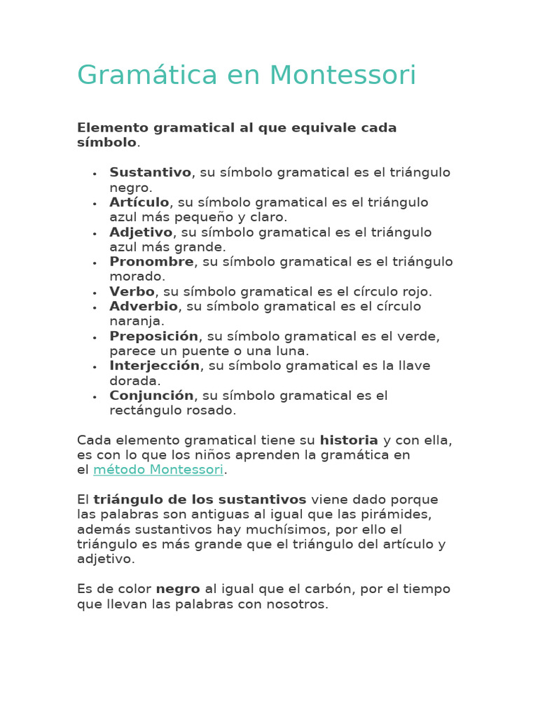 Símbolos Gramaticales Montessori | PDF