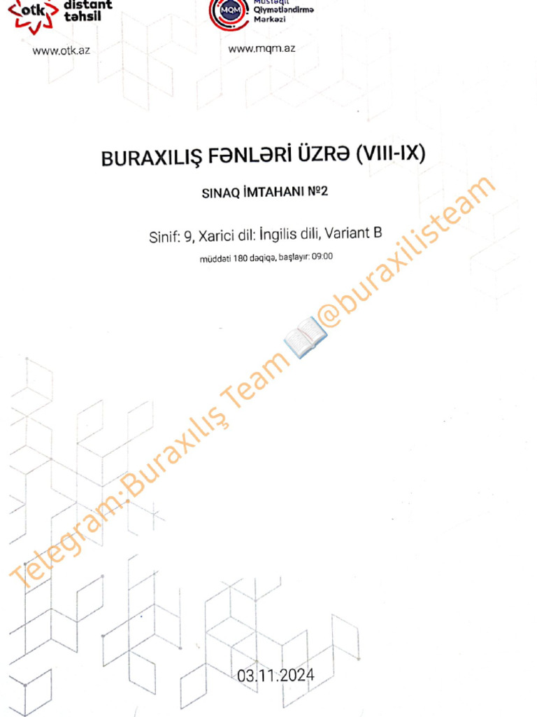 9-Cu Sinif Buraxılış N 2 Kainat-Otk 3 Noyabr 2024 | PDF