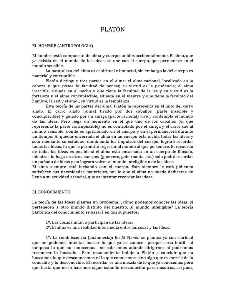 Tema 1. PLATÓN | PDF | Platón | Conocimiento