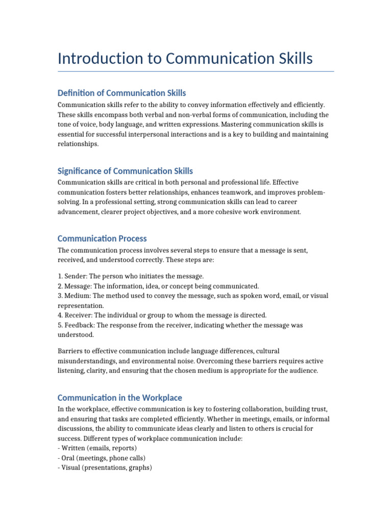 Introduction To Communication Skills | PDF | Communication | Nonverbal ...