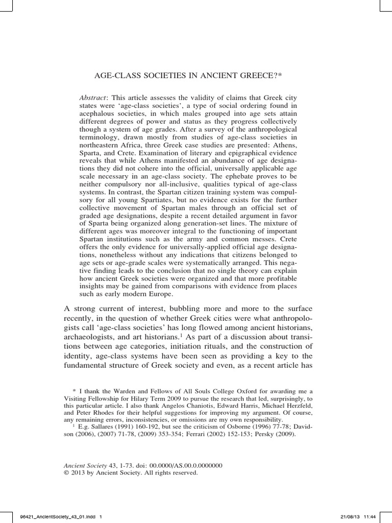 Age Class Societies in Ancient Greece | PDF | Ancient Greece | Sparta