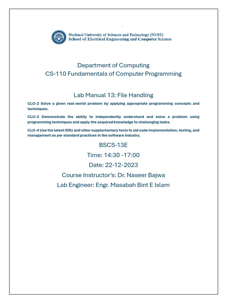 FoCP Lab Manual 13 | PDF | Pointer (Computer Programming) | Parameter (Computer Programming)