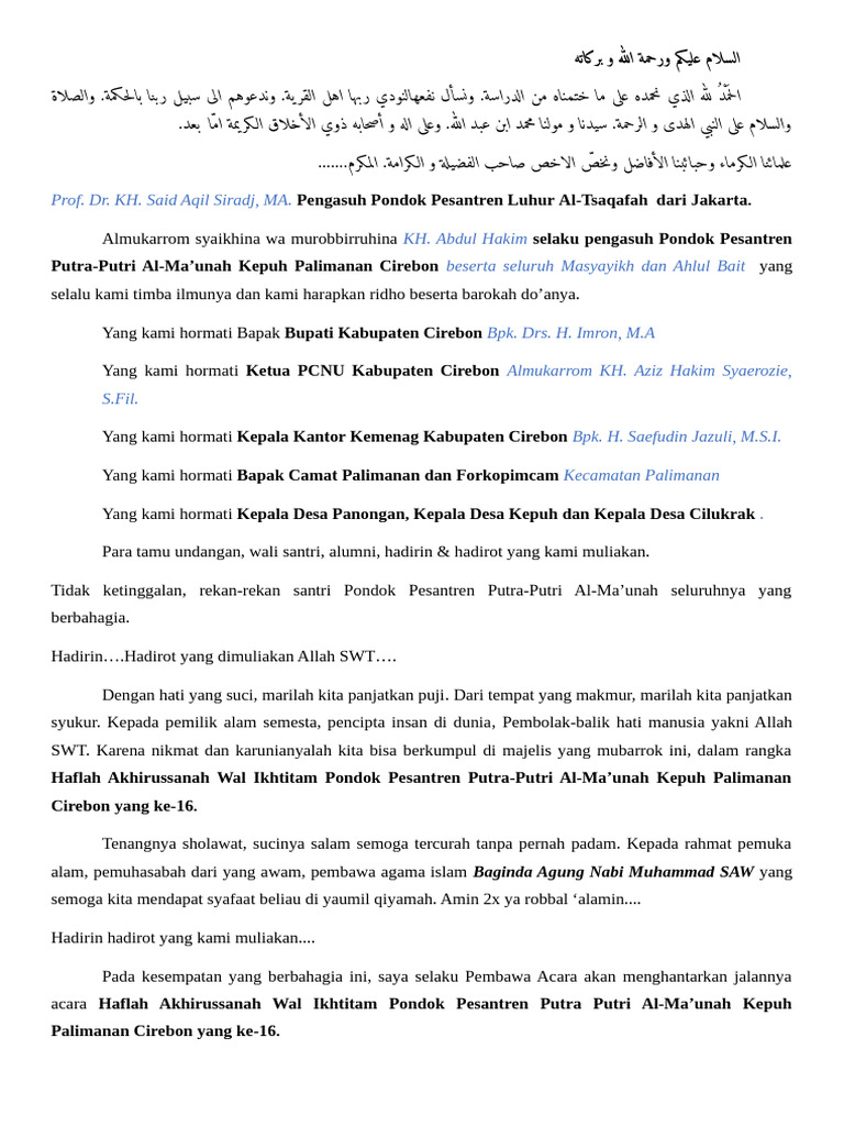 Teks MC Haflah Akhirussannah | PDF | Ilmu Sosial | Agama & Spiritualitas