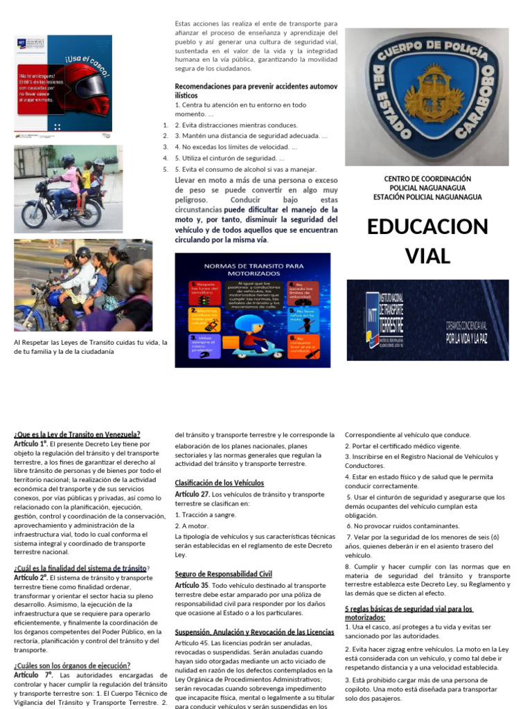 Triptico Seguridad Vial | PDF | Transporte | Seguridad vial
