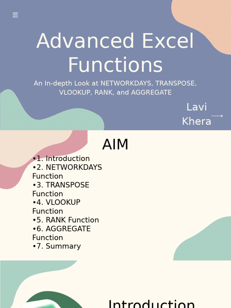 Advanced Excel Functions | PDF | Microsoft Excel | Software Engineering