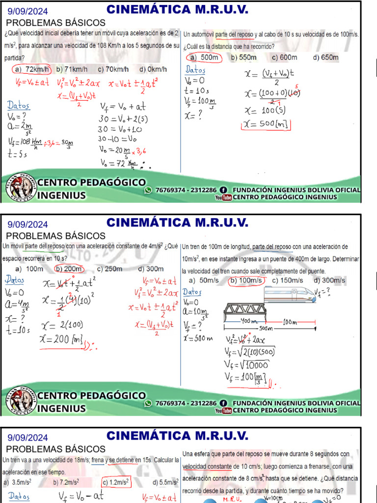 Movimiento Rectilíneo Uniformemente Variado M.R.U.V | PDF