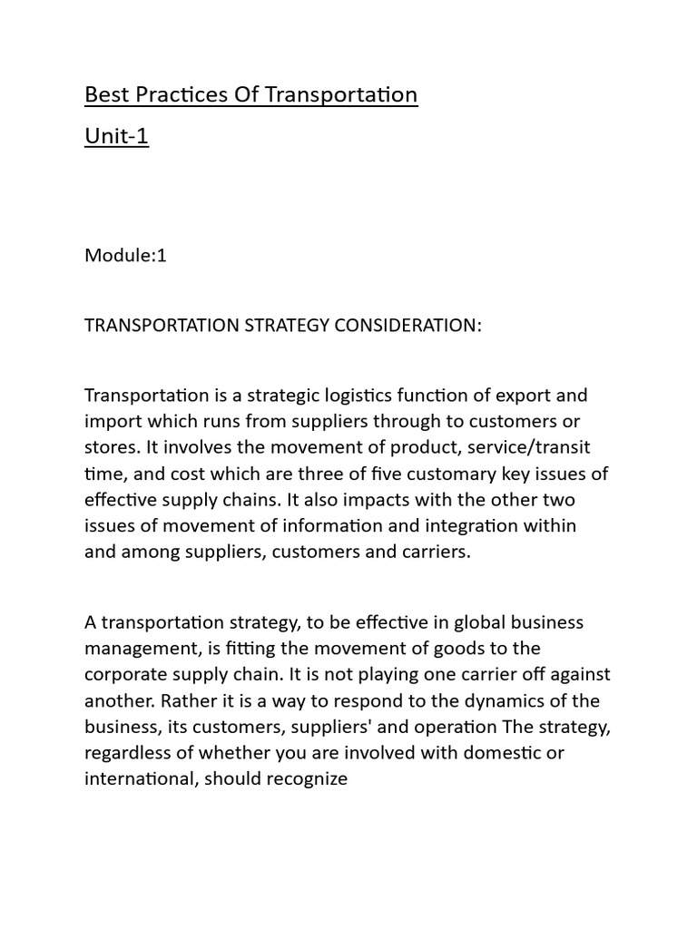 Best Practices of Transportation - Unit 1 | PDF | Dangerous Goods ...