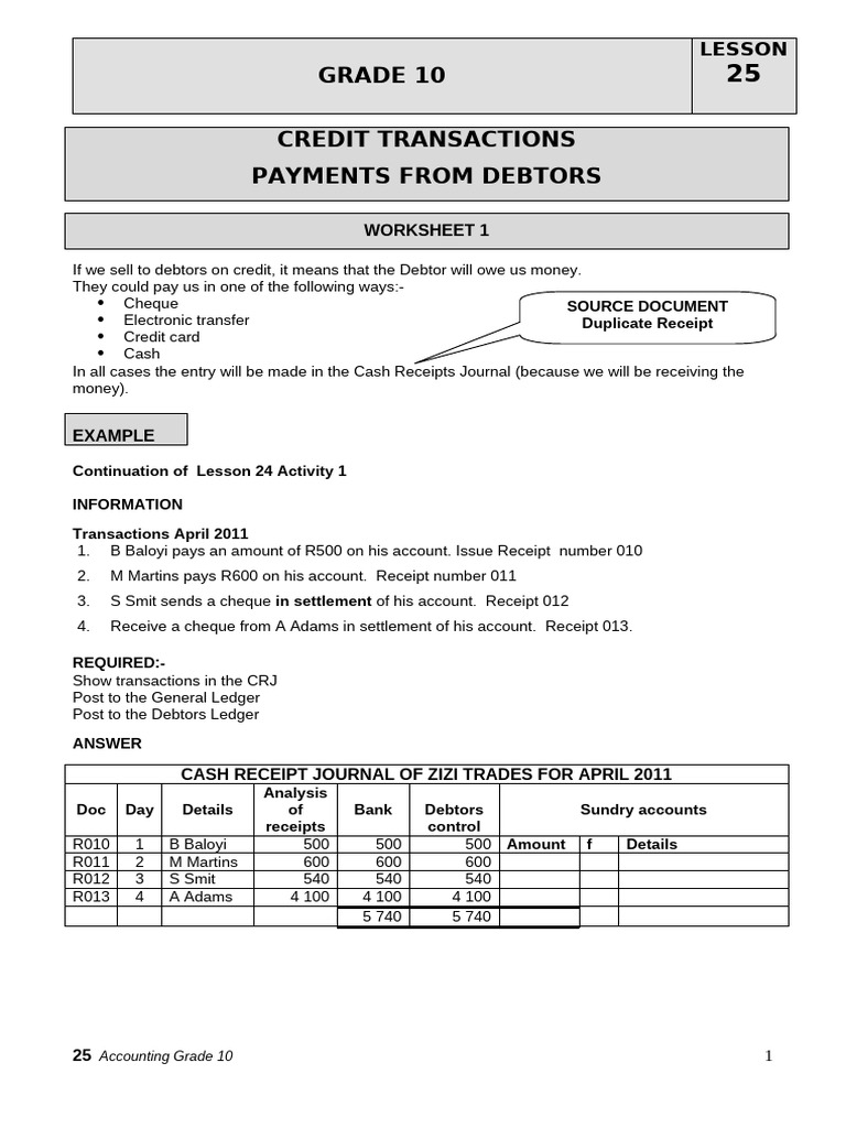 25 NOTES Wk7 Debtors | PDF | Debits And Credits | Receipt