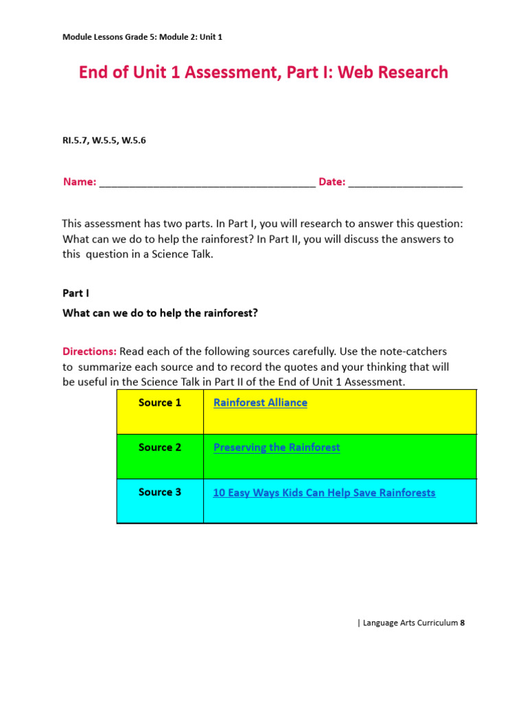 G5M2U1 - End-Unit 1 Assessment Part 1 | PDF | Language Arts ...