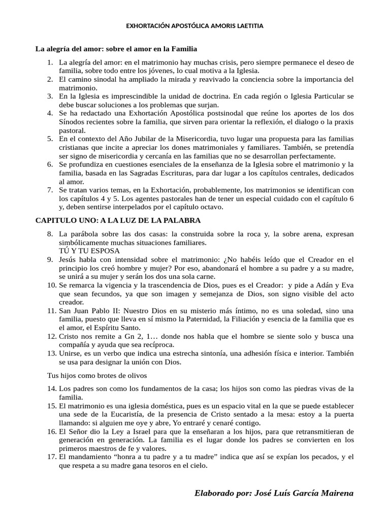 Resumen de Amoris Laetitia | PDF | Amor | Cristo (título)
