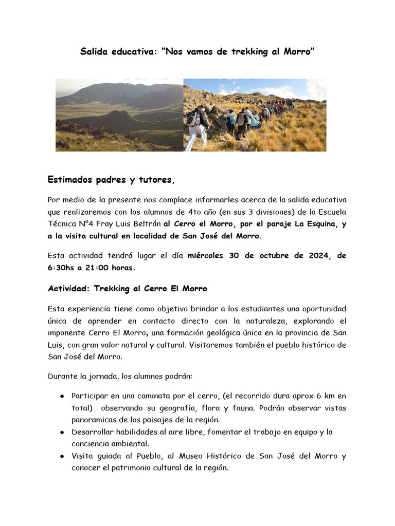 Salida Educativa - "Nos Vamos de Trekking Al Morro" - 241023 - 140453 | PDF