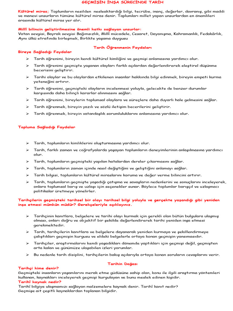 Tarih 9 Ders Notları PDF | PDF