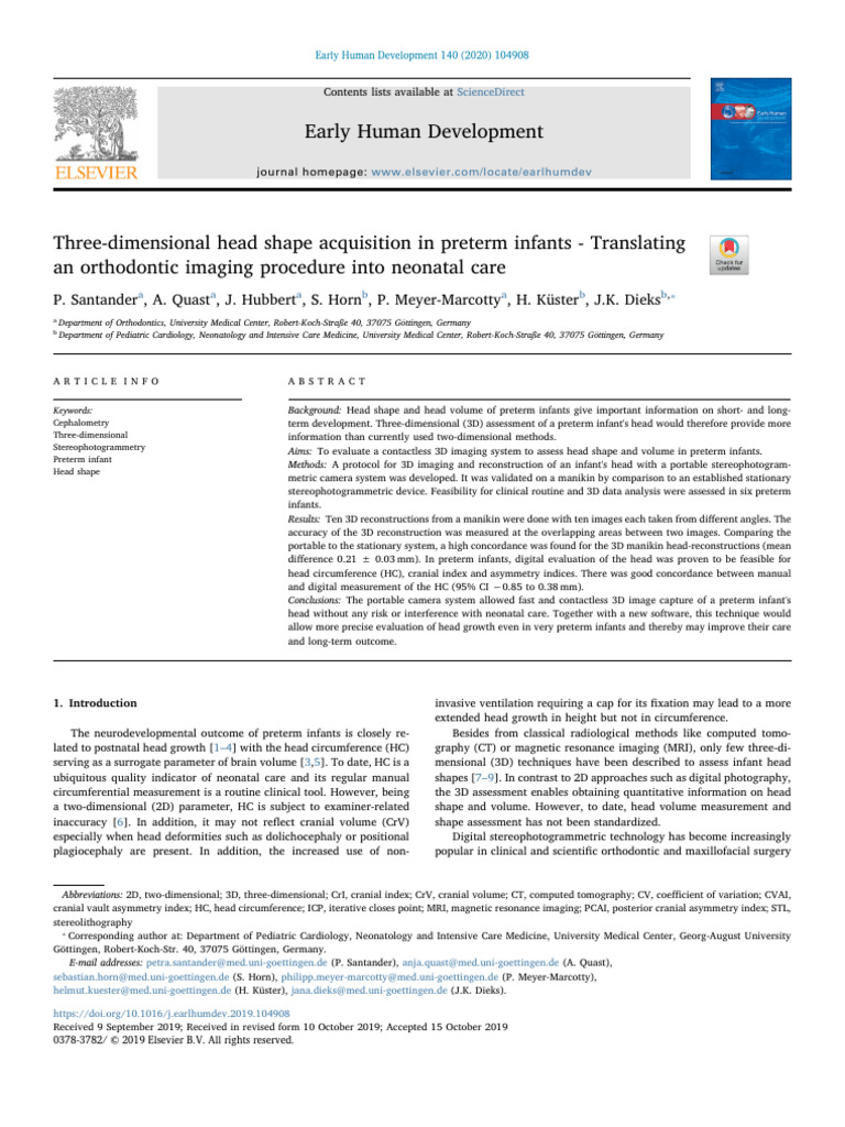 2020 - Three-Dimensional Head Shape Acquisition in Preterm Infants ...