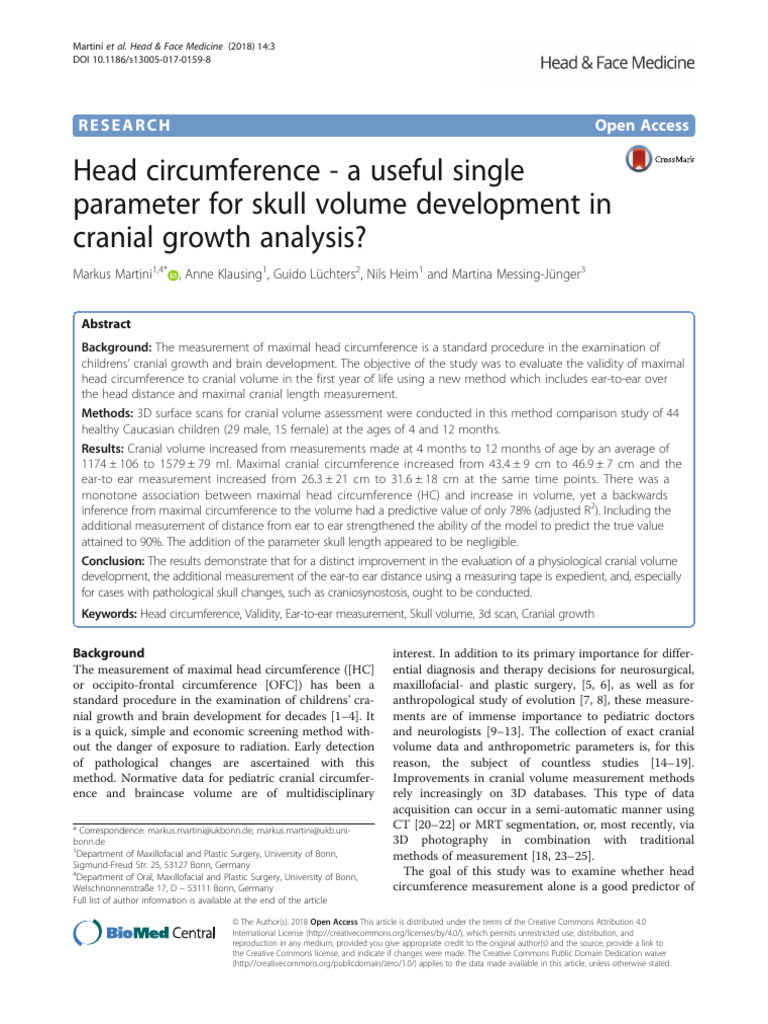 2018 - Head Circumference - A Useful Single Parameter For Skull Volume ...