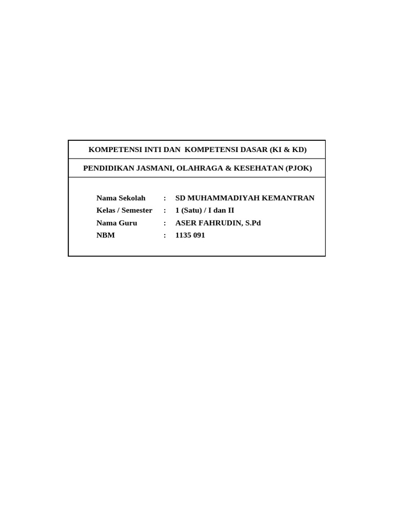 Ki KD SKL Pjok KLS 1 | PDF | Sains & Matematika