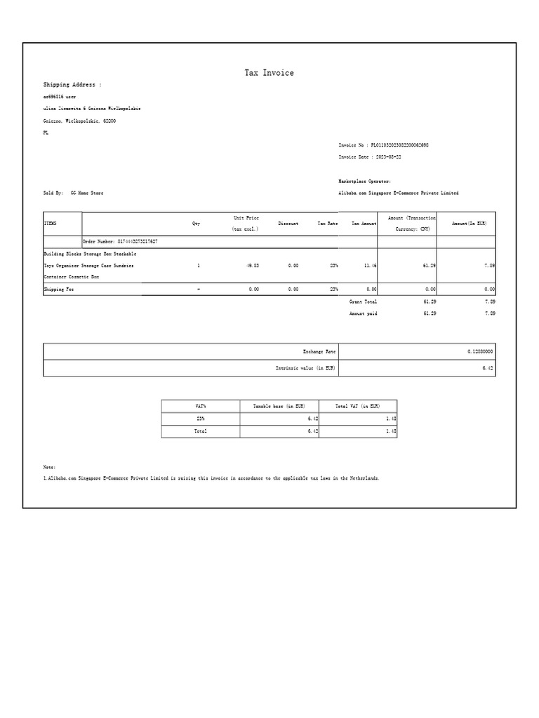 Tax Invoice for GG Home Store Purchase | PDF | Invoice | Taxes