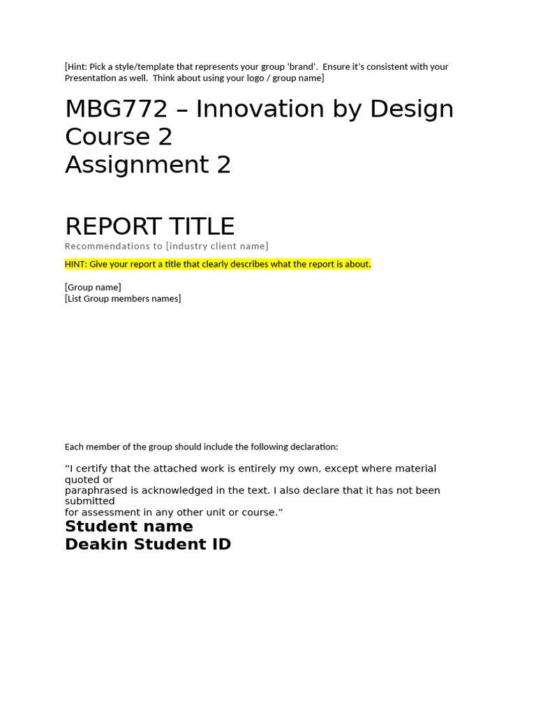 MBG772 - Course 2 - Assignment 2 Template | PDF | Design Thinking ...