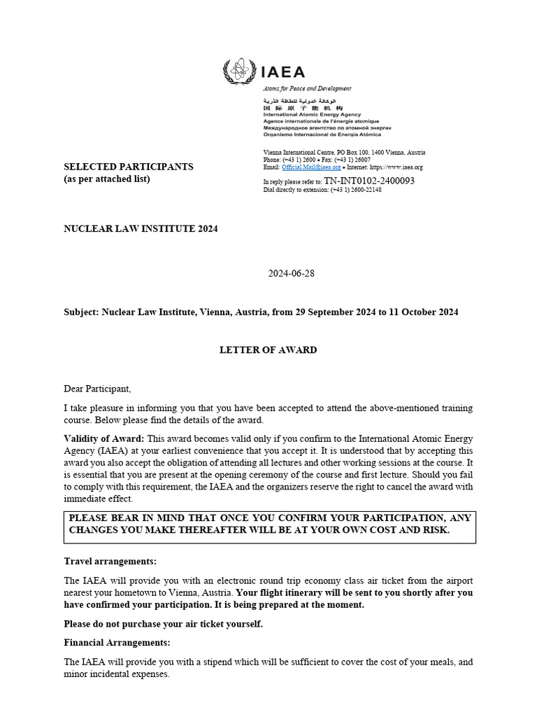 EVT2400093 - INT0102 Letter of Award-2 | PDF | Insurance ...