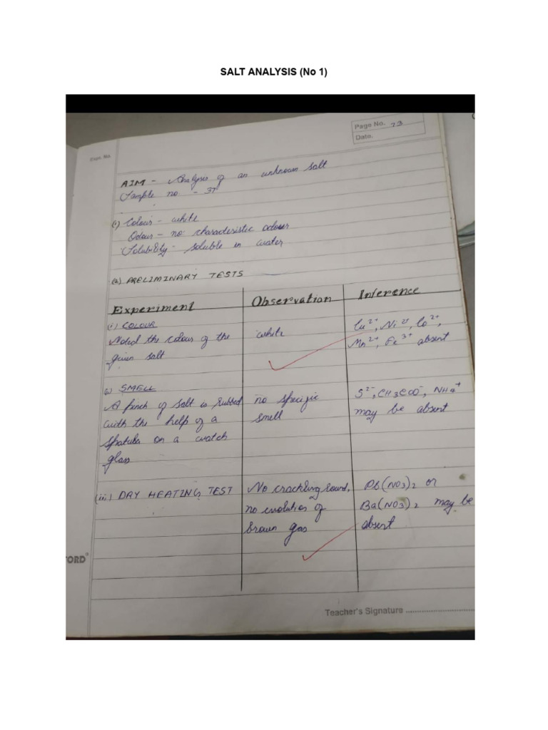 Salt Analysis 1 | PDF