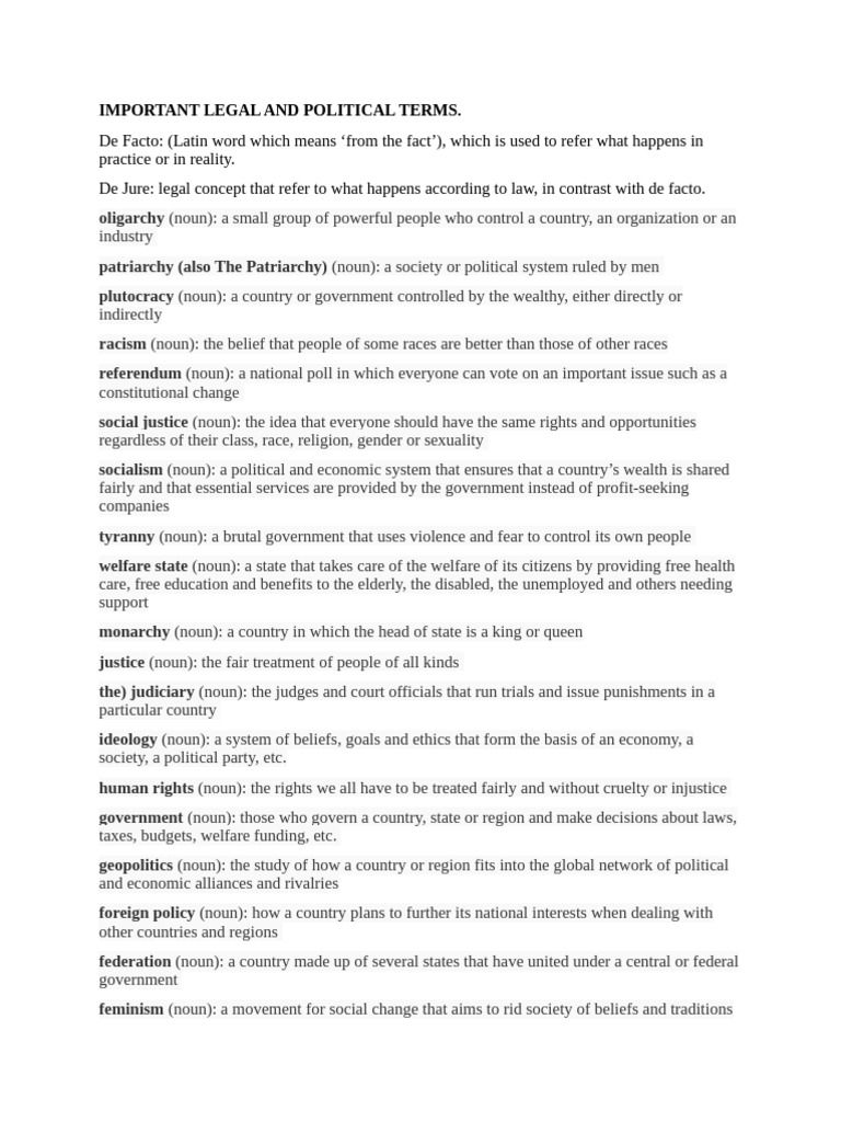 Key Legal and Political Terms Explained | PDF | Dictatorship | State ...