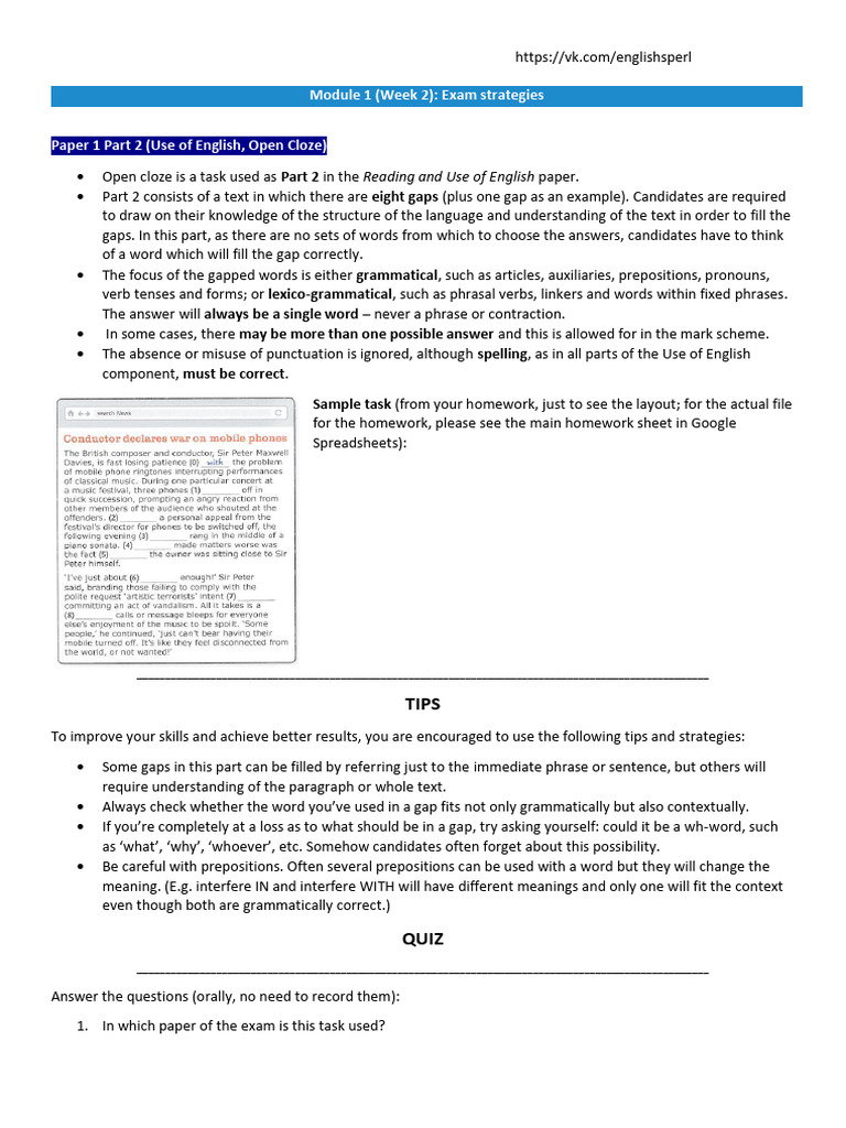 Module 1 Week 2 Exam strategies | PDF | English Language | Multiple Choice