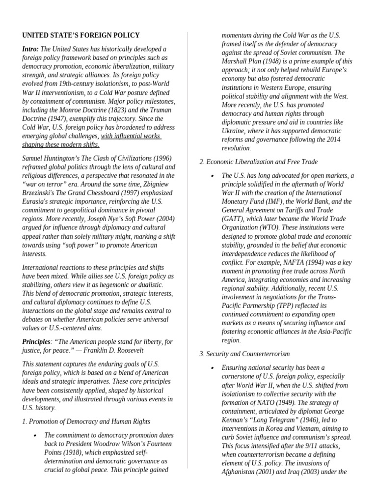 Principles of U.S. Foreign Policy | PDF | Foreign Policy Of The United ...