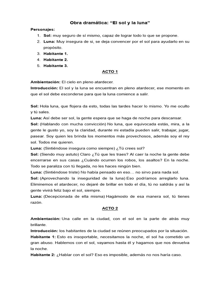 Obra Dramática: "El Sol y La Luna" | PDF | Arte | Libros para adolescentes