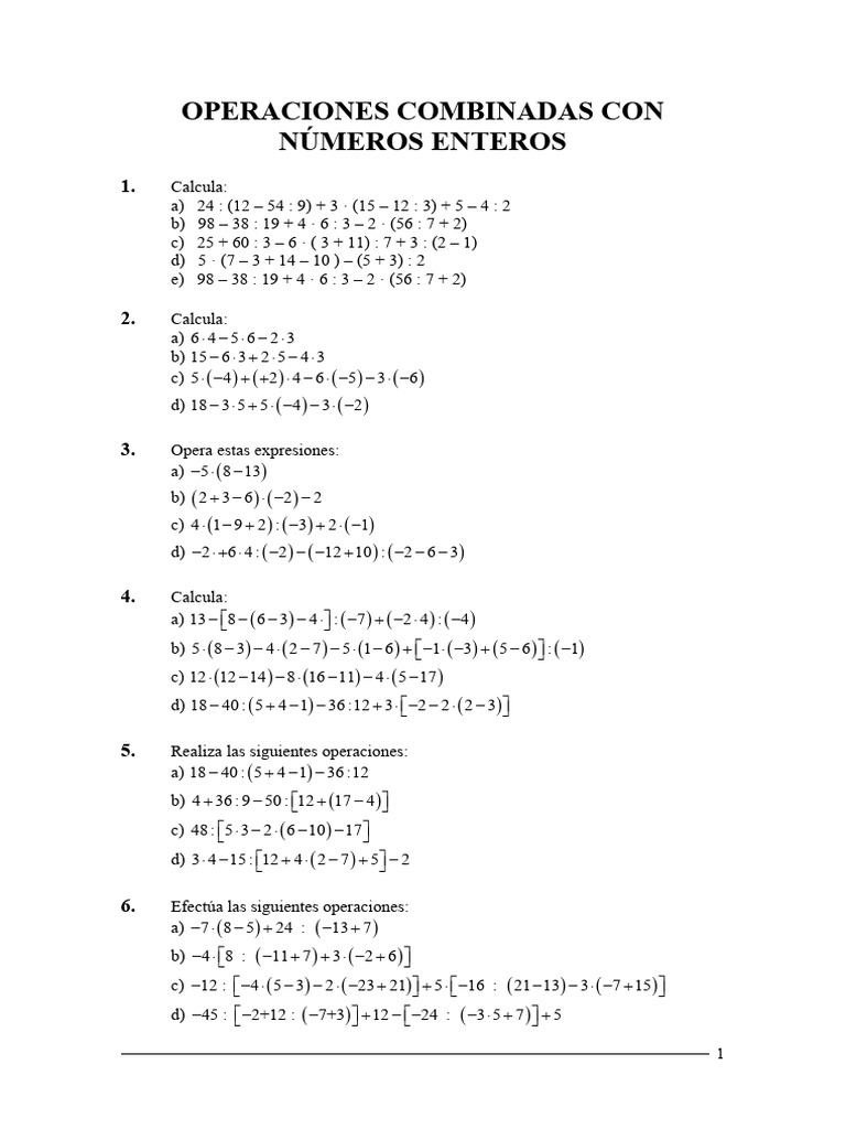 2ESO E 03-Operaciones Combinadas Con Numeros Enteros | PDF