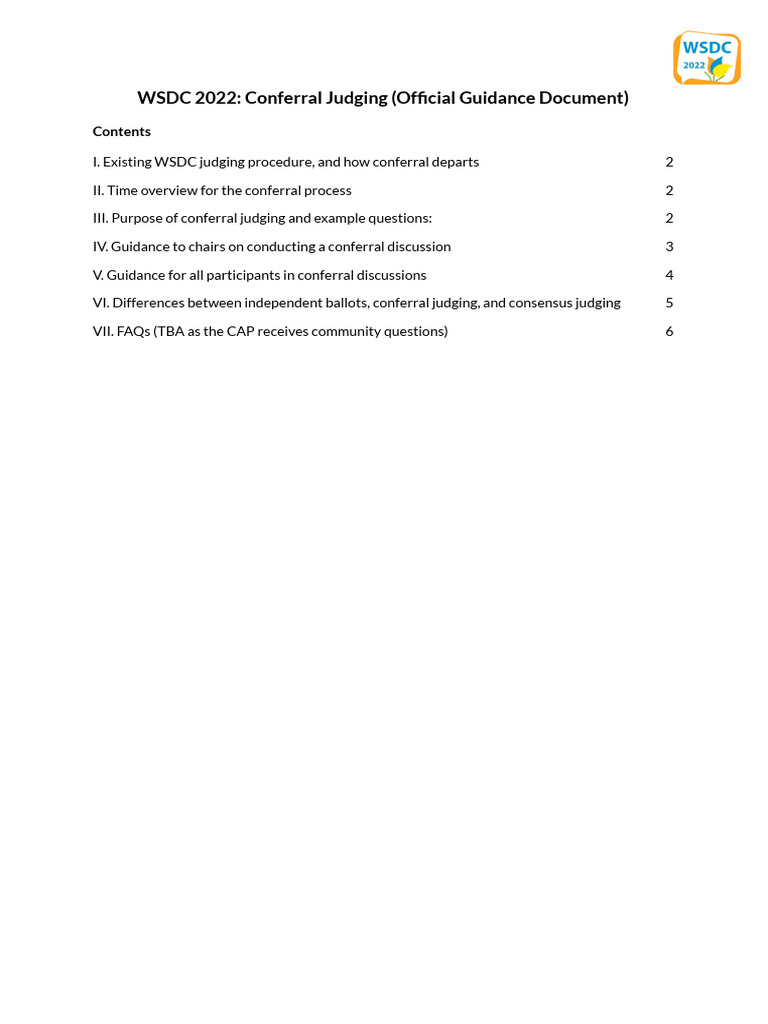 WSDC 2022 Conferral Guidelines | PDF | Consensus Decision Making