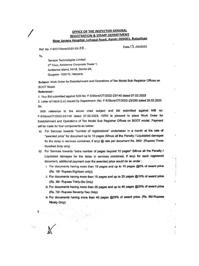 Work Order - Model SRO Rajasthan | PDF