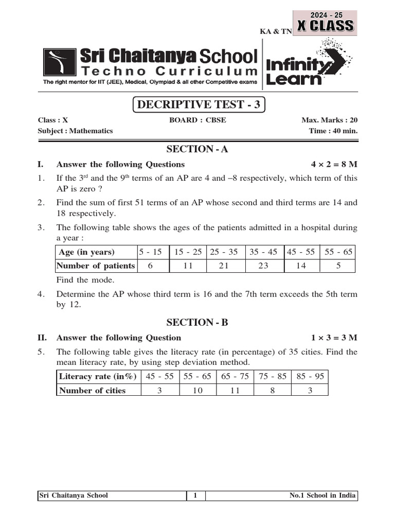 Class X Mathematics Descriptive Test | PDF