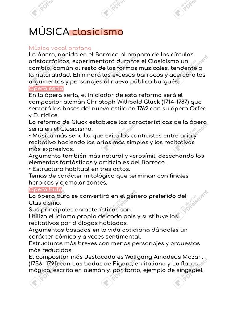 MÚSICA Clasicismo | PDF | Periodo Clásico (Música) | Orquestas