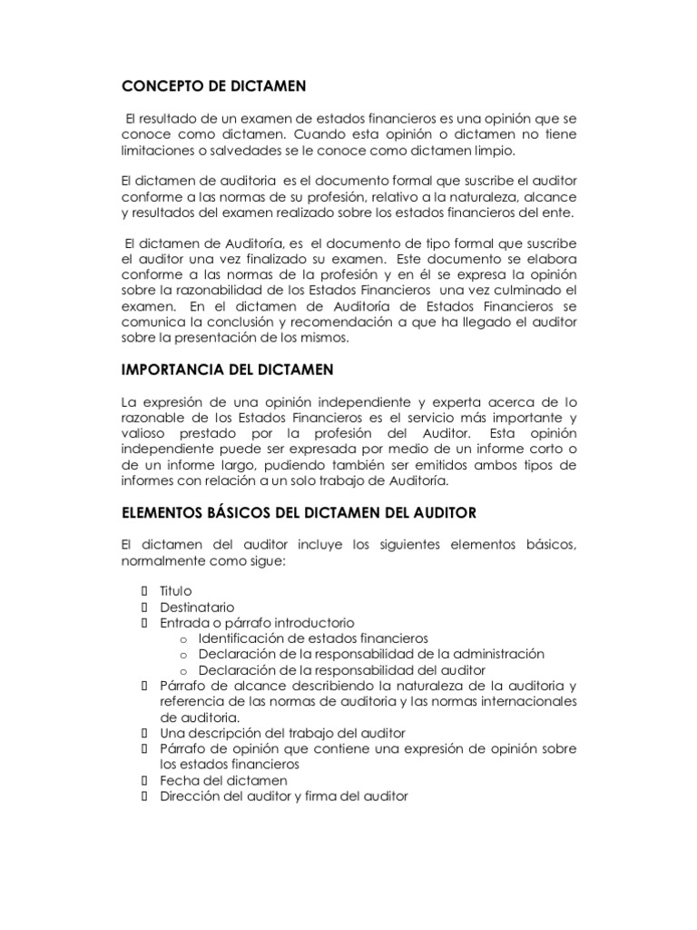 dictamen de auditoria ejemplos