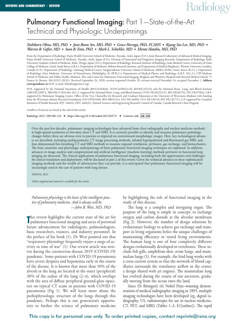 Ohno Et Al 2021 Pulmonary Functional Imaging Part 1 State of The Art Technical and Physiologic ...