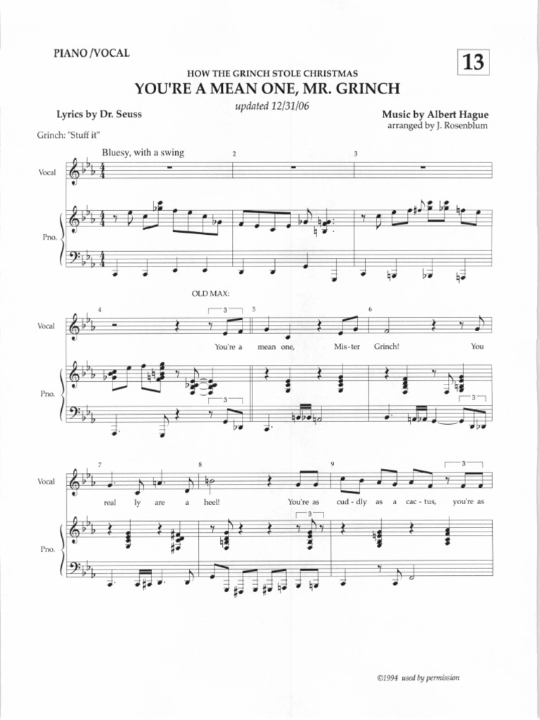 You're A Mean One Mr. Grinch (Musical) | PDF