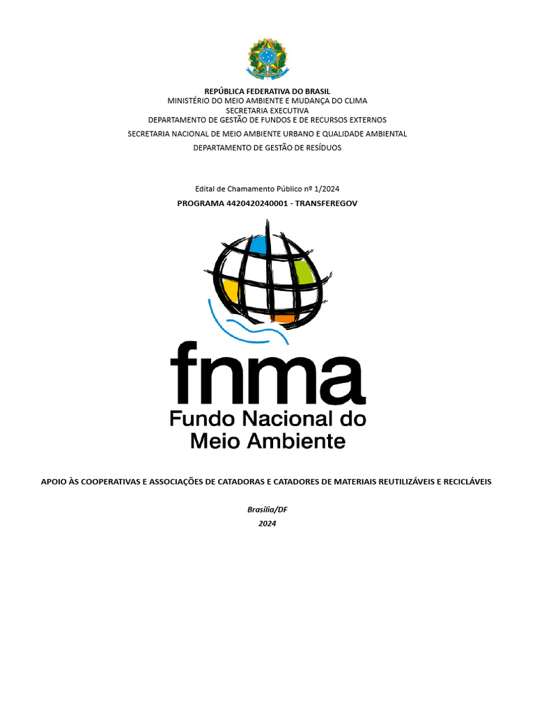 Edital Fnma - Sqa 1 de 2024 | PDF | Reciclagem | Desperdício