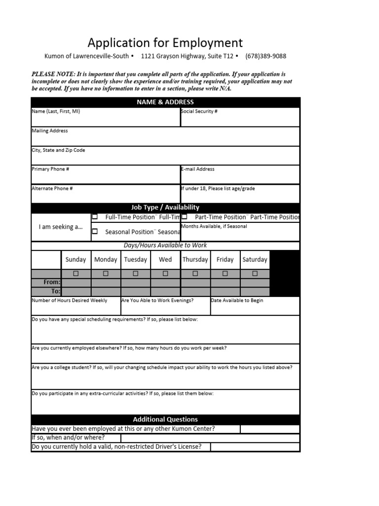 Lawrenceville-South - Application For Employment 2 | PDF | Nolo Contendere